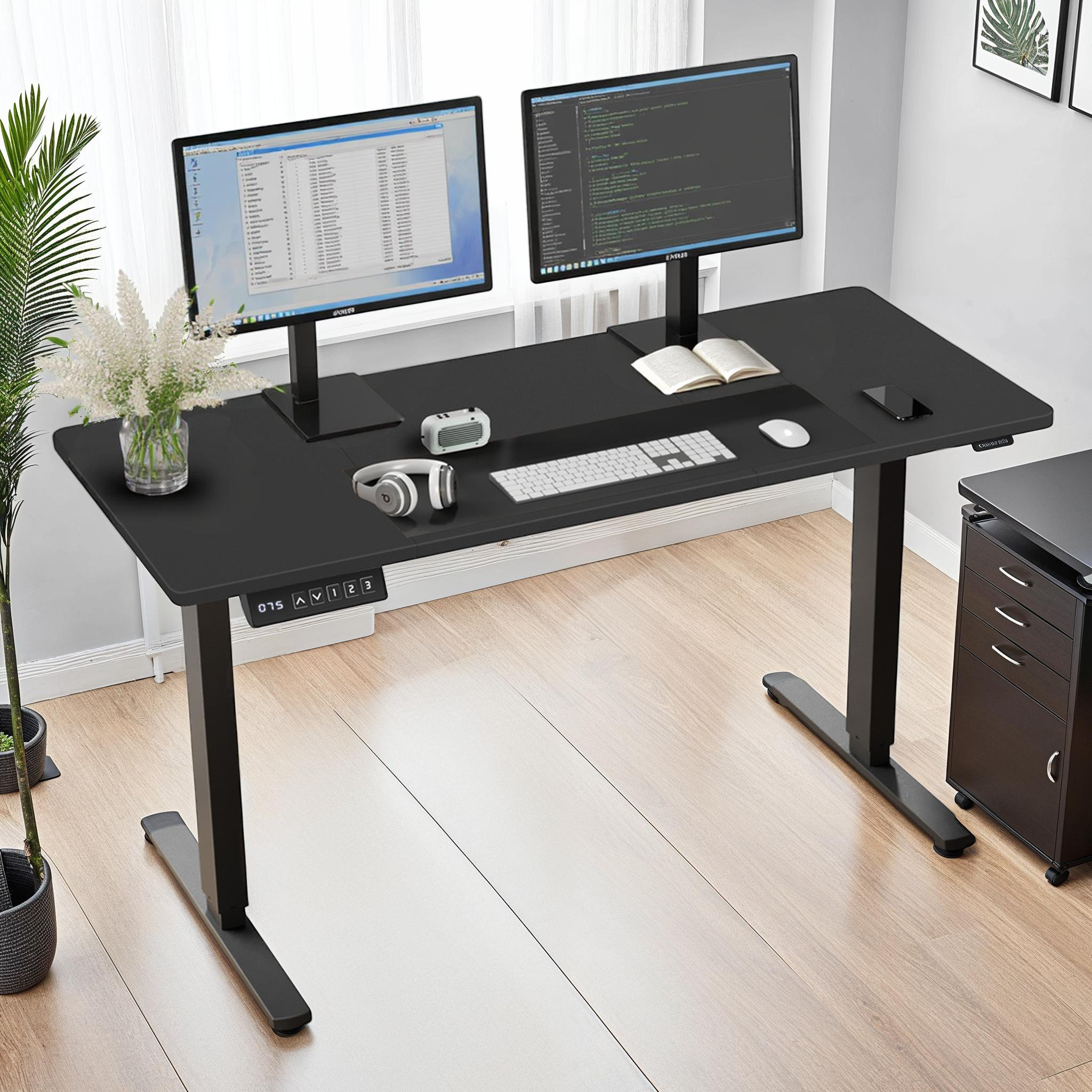 Inbox Zero Electric 63" Adjustable Standing Desk with 3 Memory Presets ...