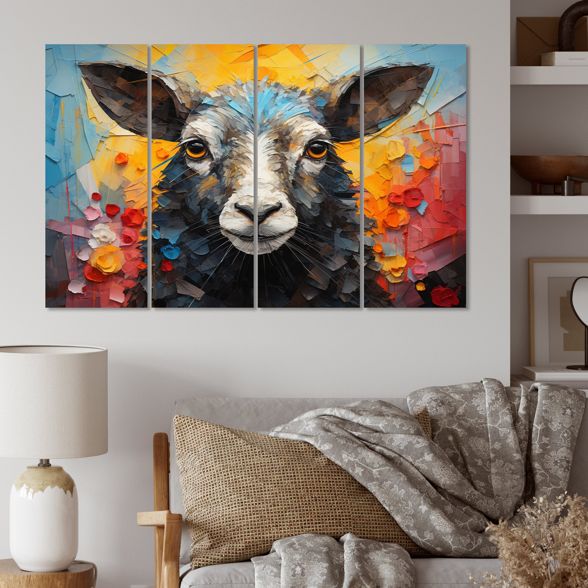 August Grove® Colorful Abstract Sheep Collage II On Canvas 4 Pieces ...