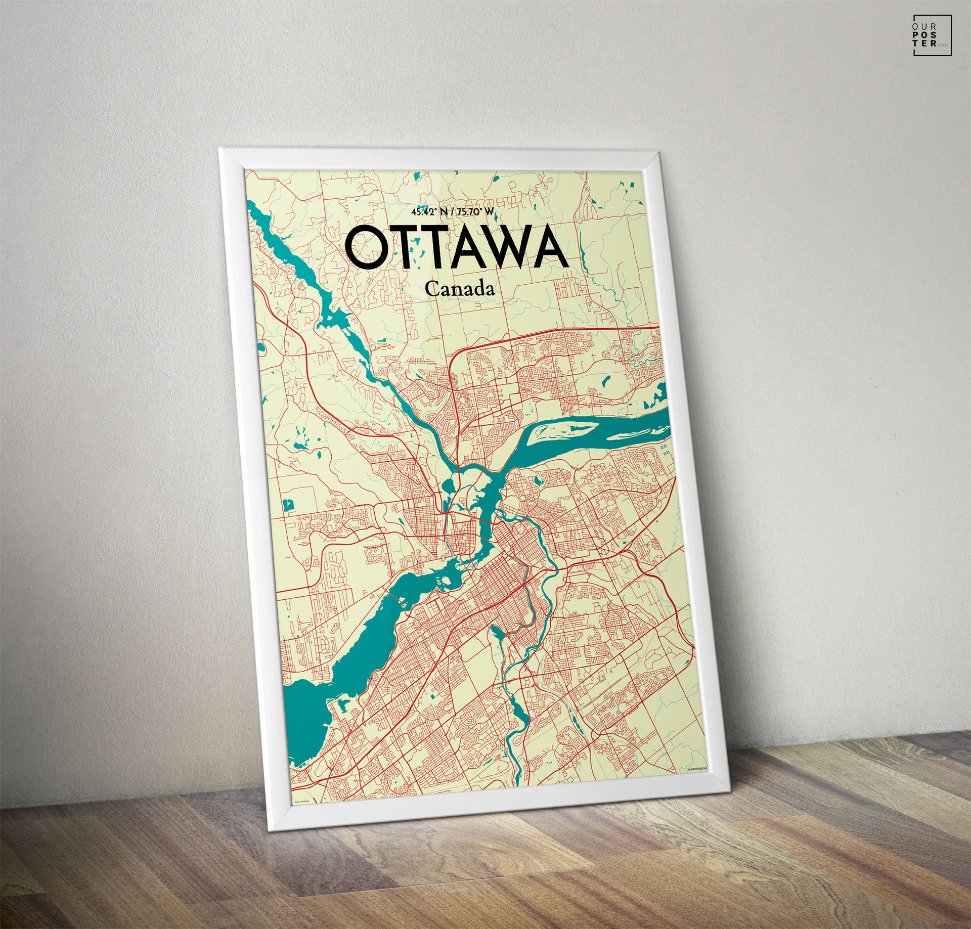OurPoster.com 'Ottawa City Map' Graphic Art Print Poster in Tricolor ...