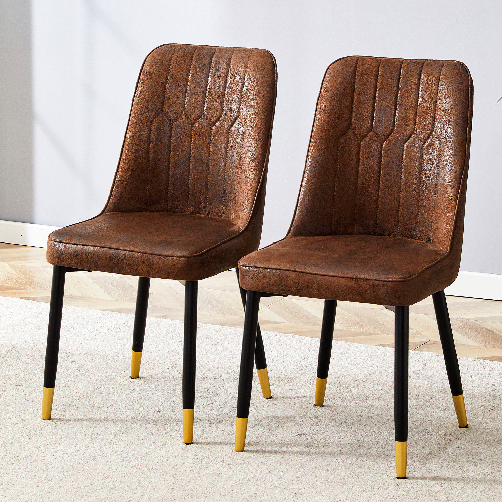 Mercer41 Two - Piece Brown Suede Like Velvet Dining Chair With Black ...