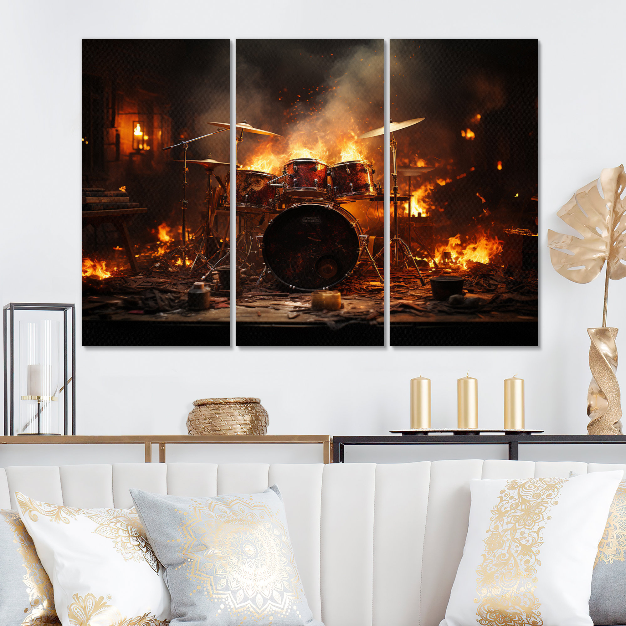 Latitude Run® Orange Black Fire Drums Tools Music II - Music Metal Wall ...