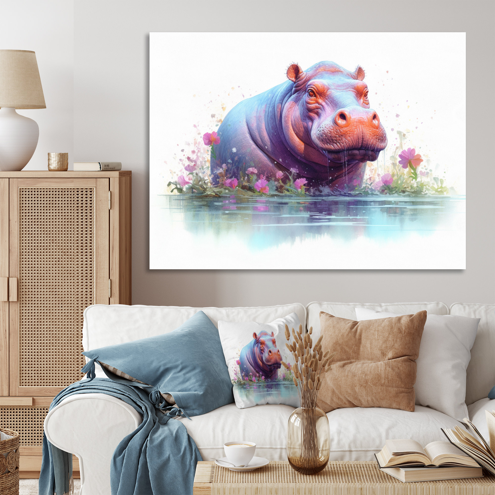 Millwood Pines Animated Hippo On Canvas Print | Wayfair