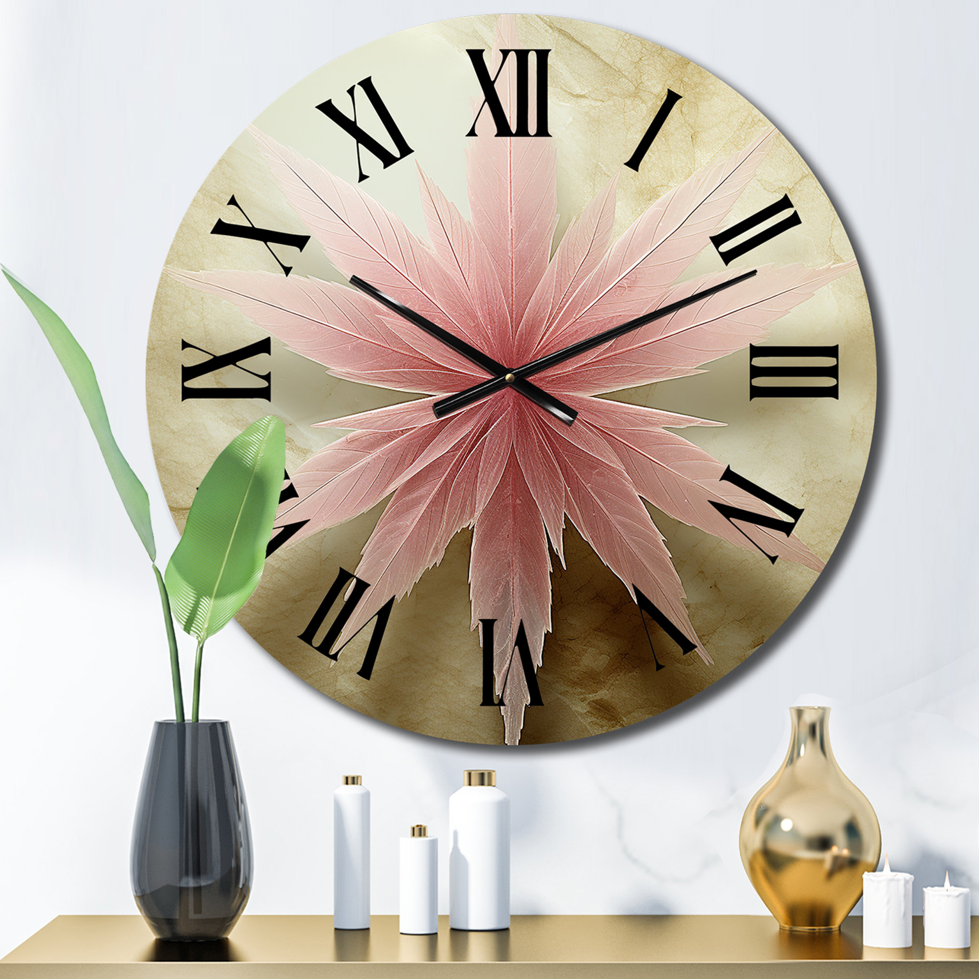 Design Art Vintage Ethereal Pink Retro Flower I Wall Clock | Wayfair