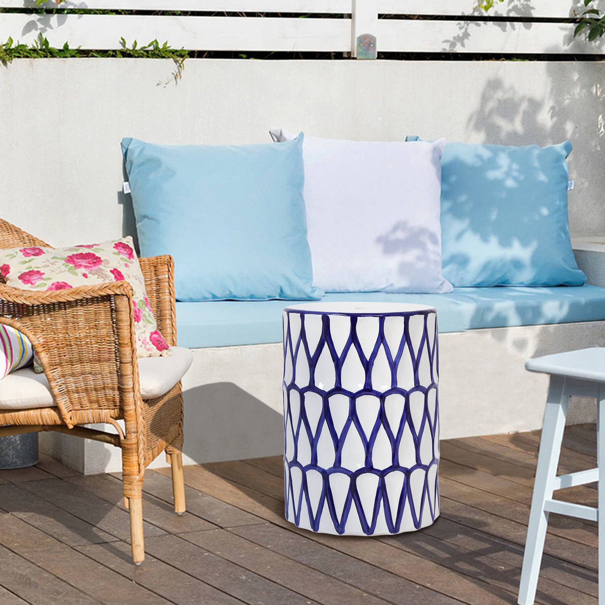 Latitude Run® 17 3/4" H Ceramic Accent Stool Drum Indoor/Outdoor Garden ...