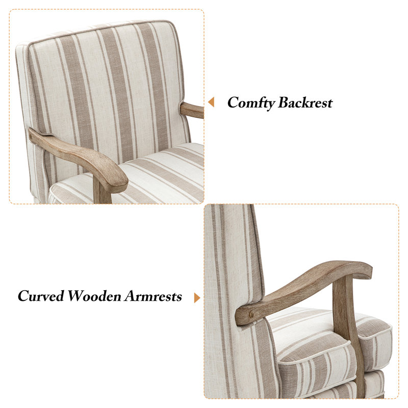 Lark Manor Amilio Wooden Upholstered Armchair with Solid Wood Armrests ...