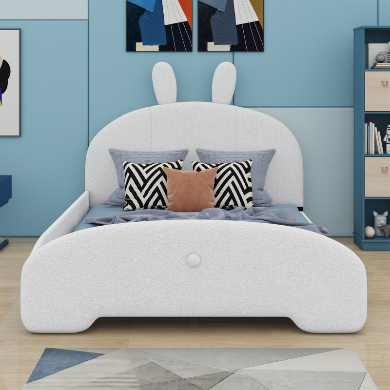 17 Stories Upholstered Platform Bed With Cartoon Ears Shaped Headboard ...