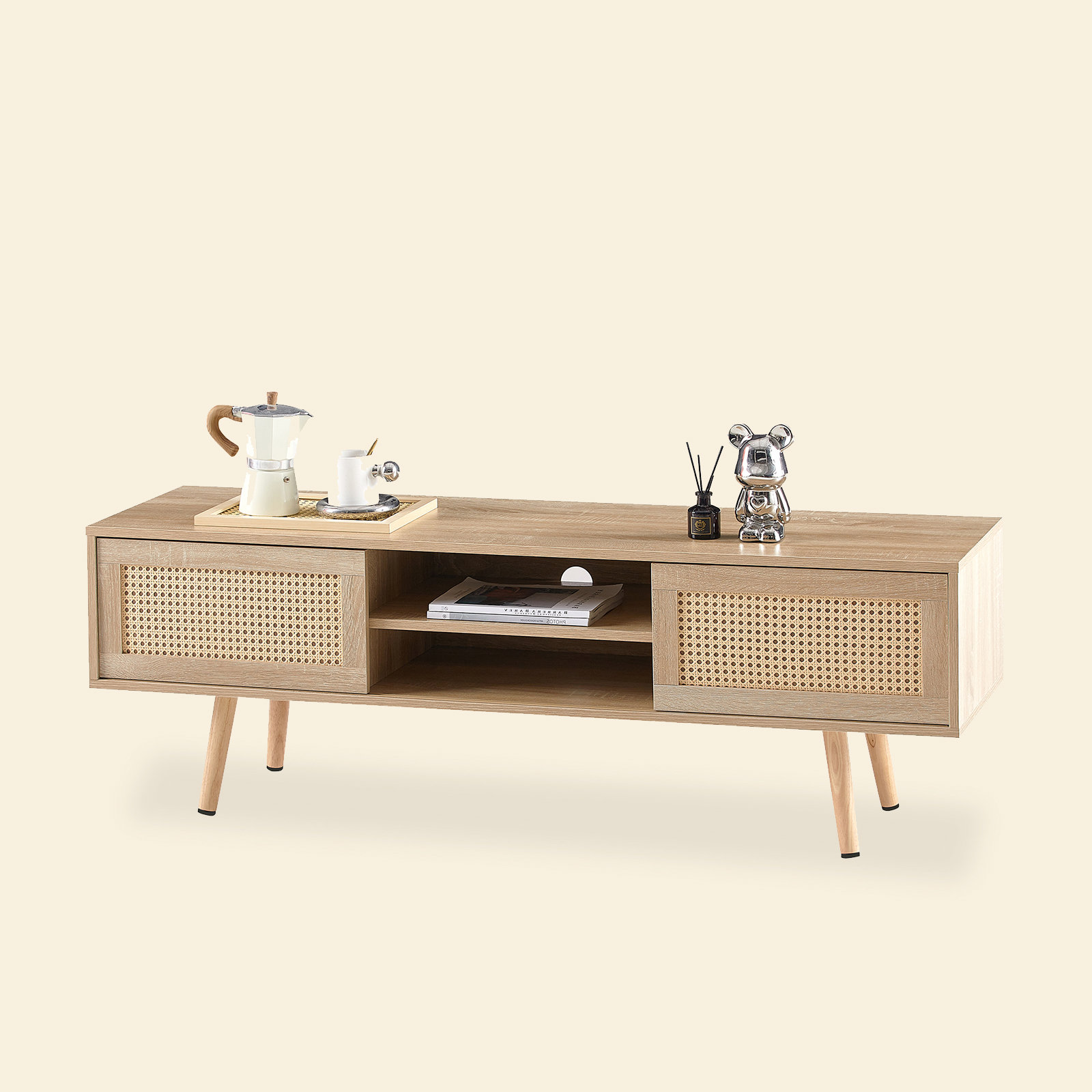Bay Isle Home™ Kionte 55.1" Rattan TV Cabinet with Double Sliding Doors ...