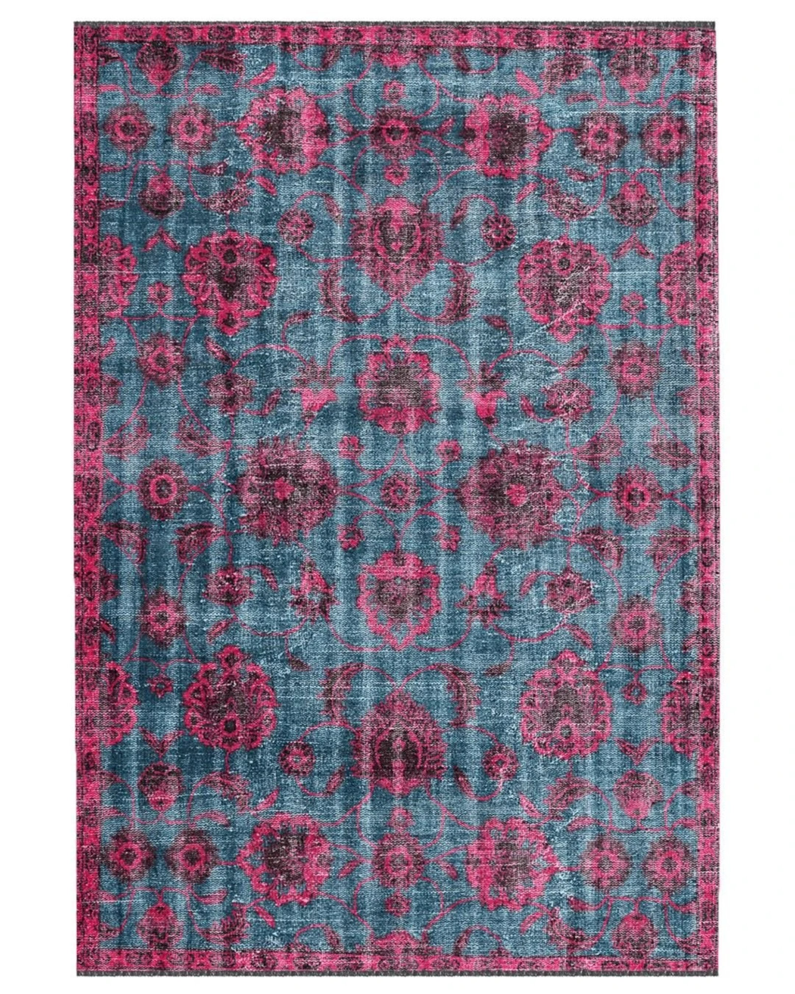 Bungalow Rose Tarango Oriental Blue Fuschia Machine Woven Cotton ...