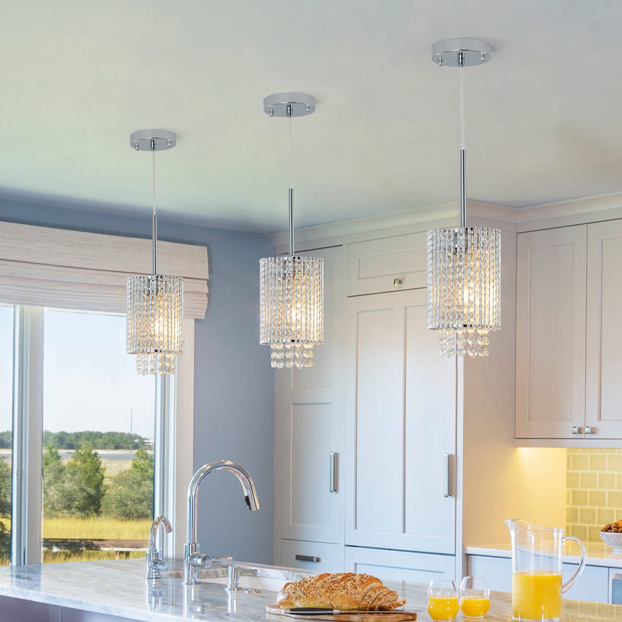 Mercer41 3 Light Modern Crystal Pendant Light in Chrome | Wayfair