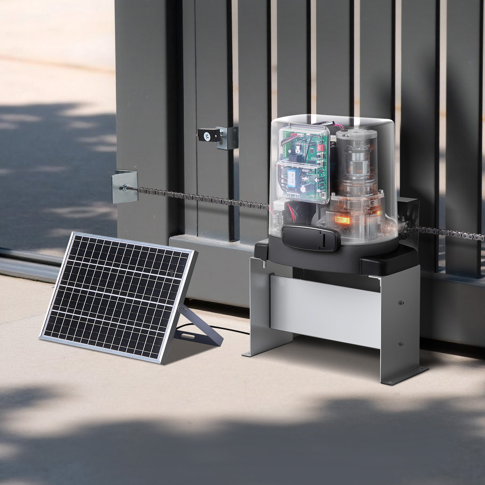 VEVOR 280W Solar Gate Opener 1799lbs Electric Gate Opener Chain Drive 2 ...