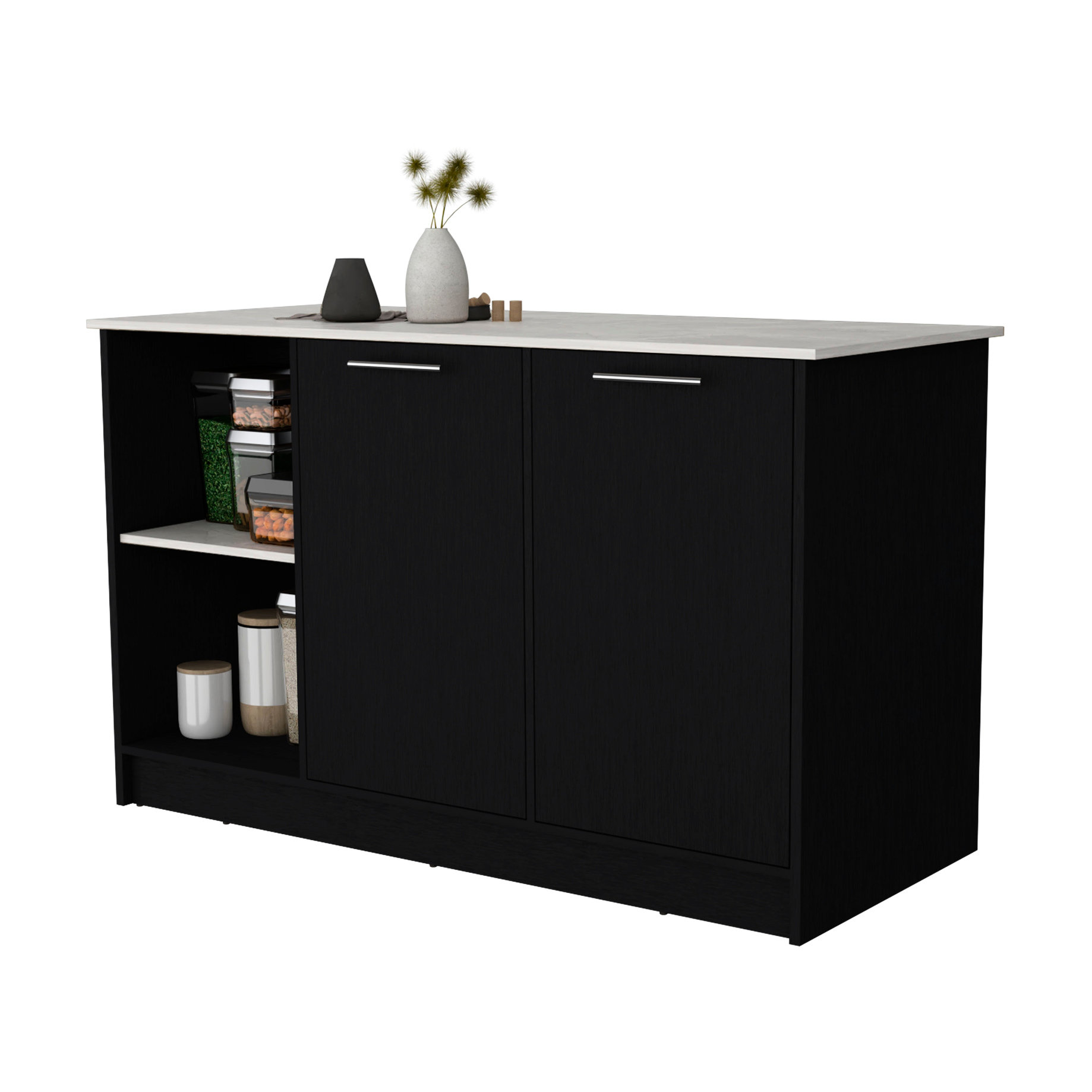 Red Barrel Studio® Large Rectangular Kitchen Island In Black And ...