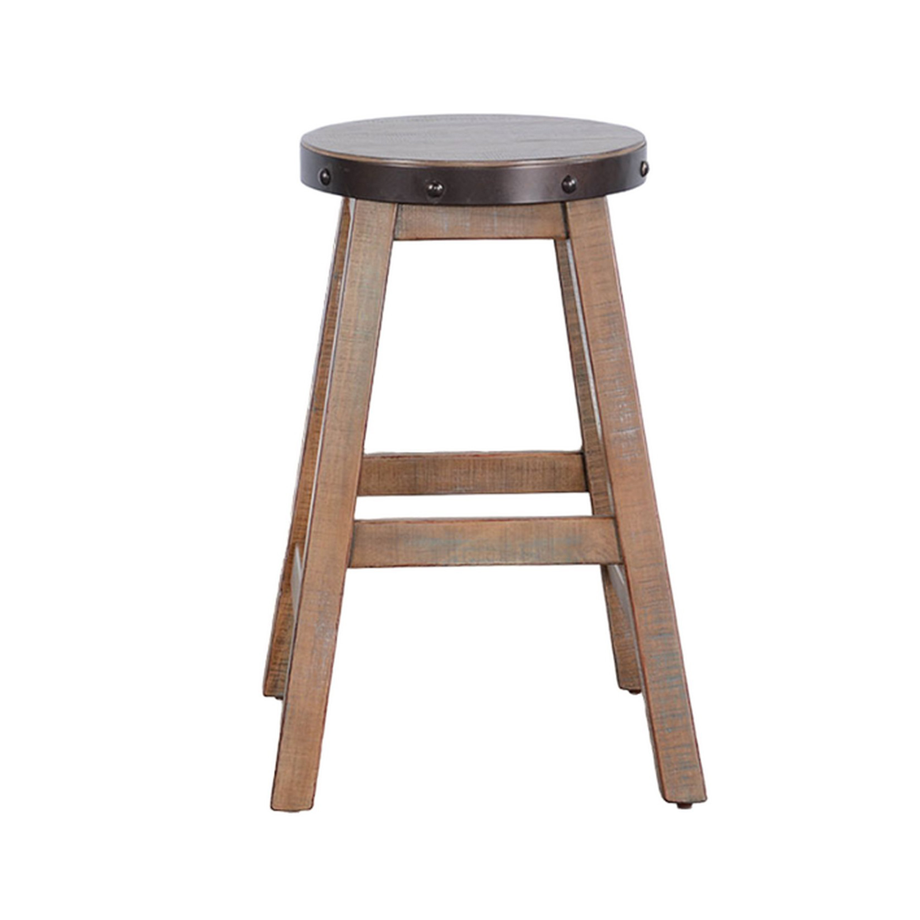 Benjara Ayka Round Counter Stool, Metal Band, Splayed Legs, Brown ...