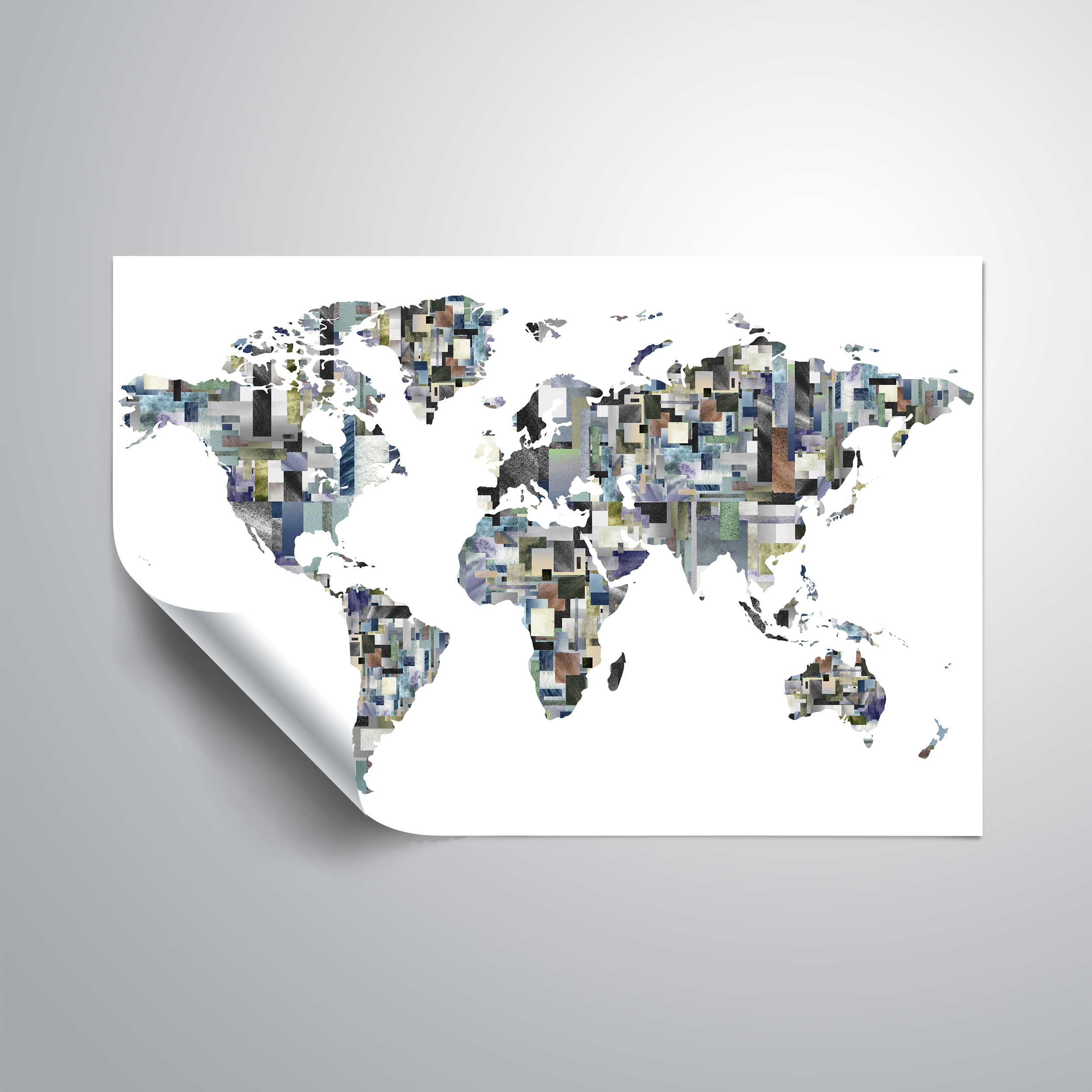 Orren Ellis Chawla Grey Geometrical World Map Removable Wall Decal ...