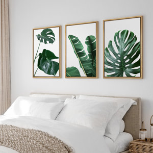IDEA4WALL Minimal Botanical Vibrant Green Monstera And Banana Leaf Trio ...