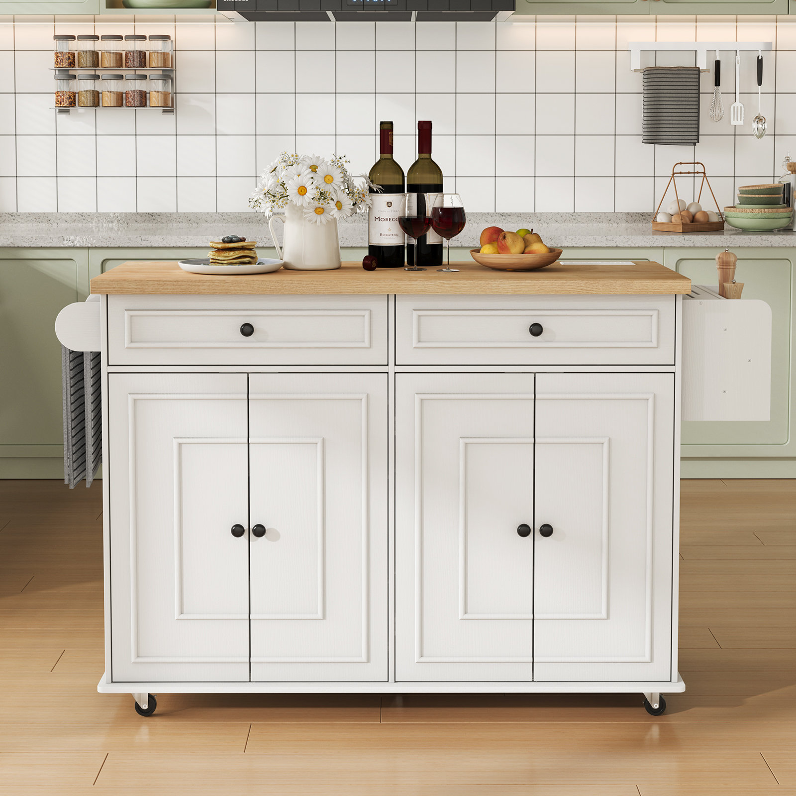 Wrought Studio™ 58"W Kitchen Island with Two Large Storage Cabinets And ...