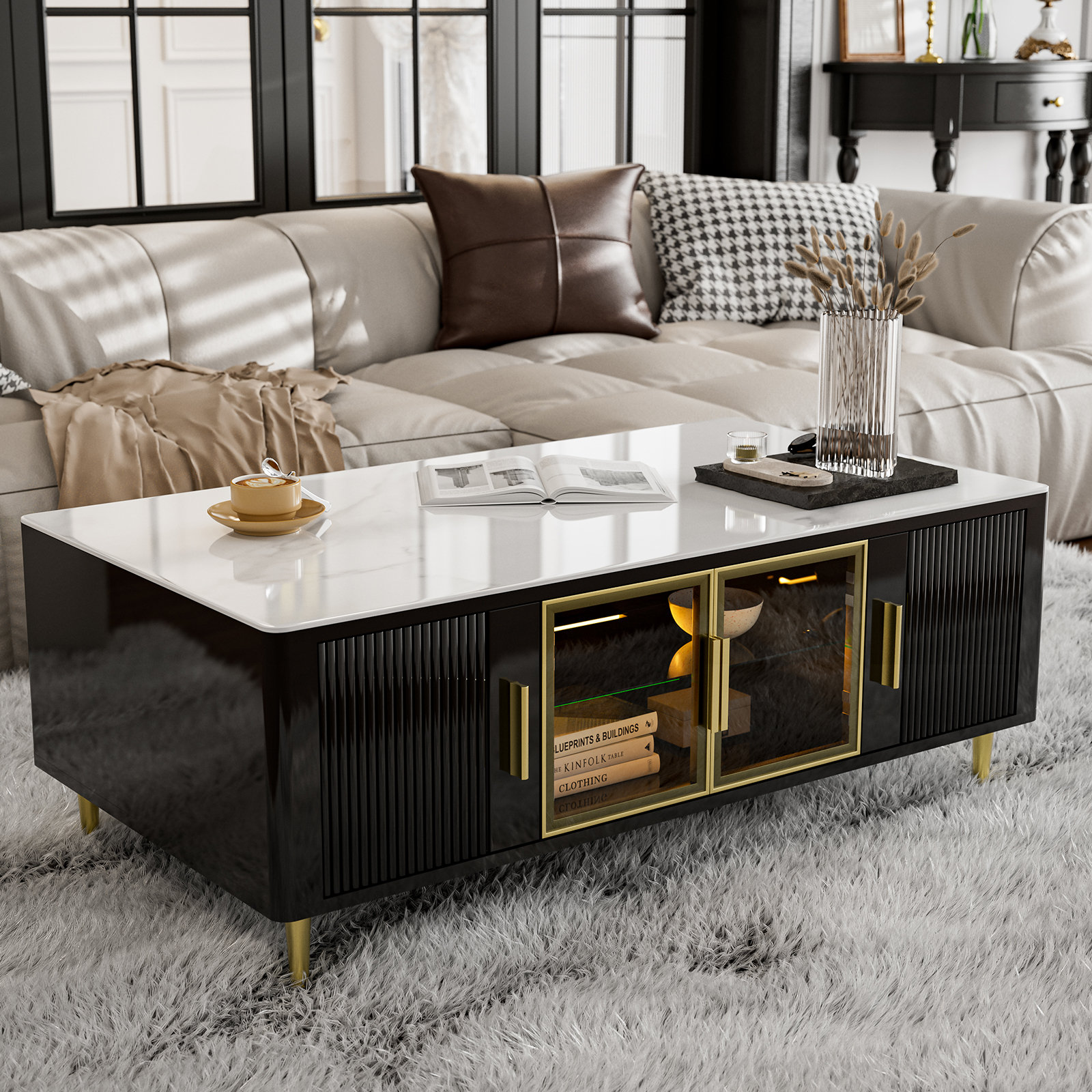 Brayden Studio® Colombano Modern LED Slate Coffee Table With 16 Colors ...