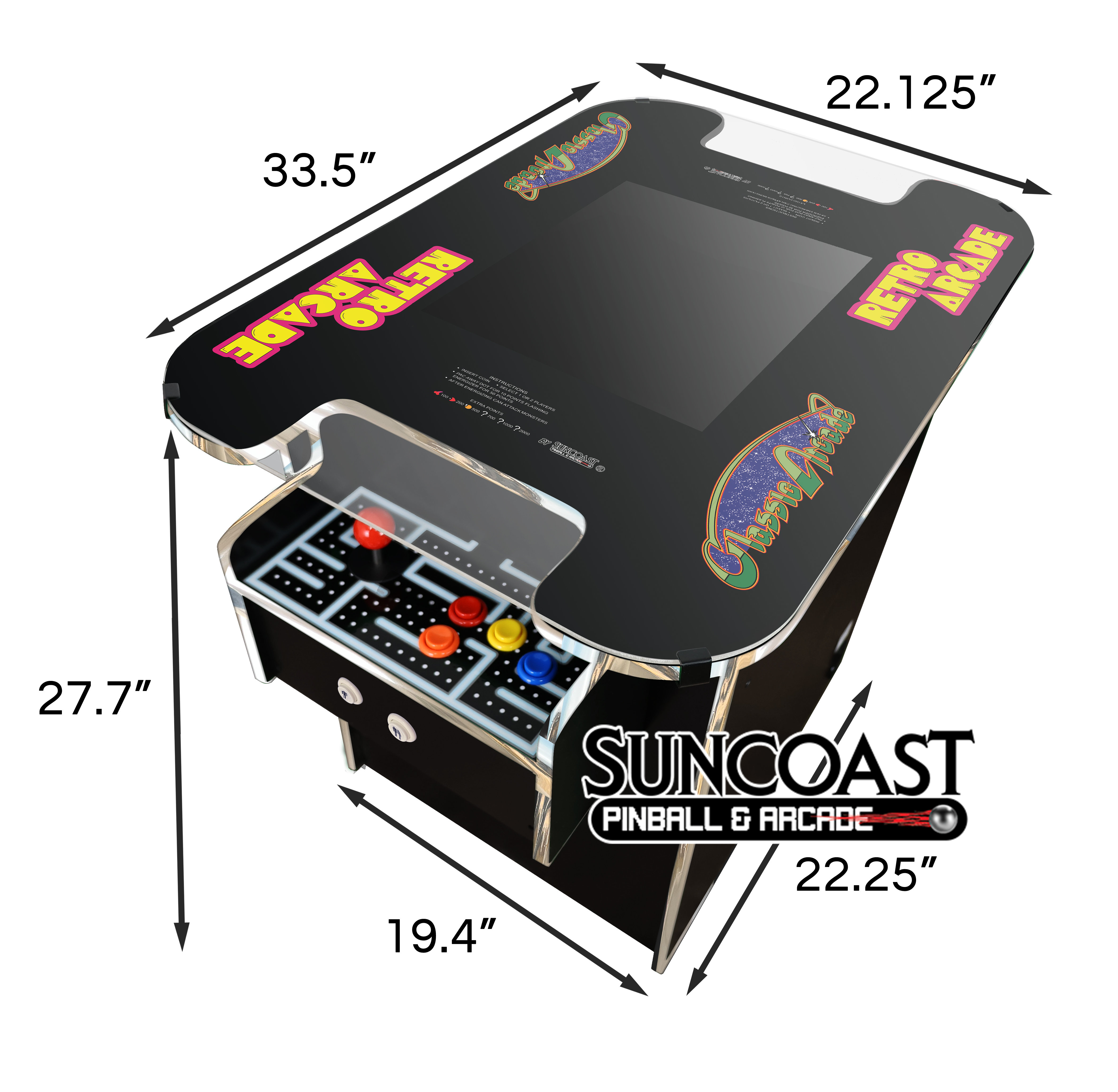 Suncoast Arcade Cocktail Arcade Machine with 19" Monitor and 516 Retro ...
