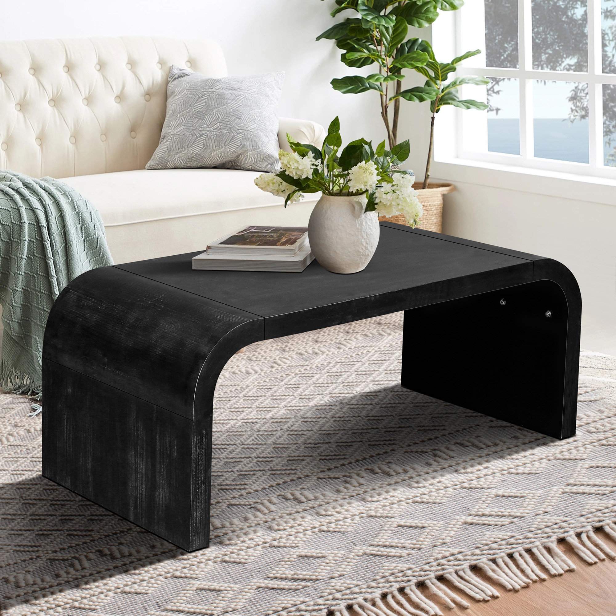 Gracie Oaks Coffee Table,Curved Art Deco Design, Easy Assembly ...