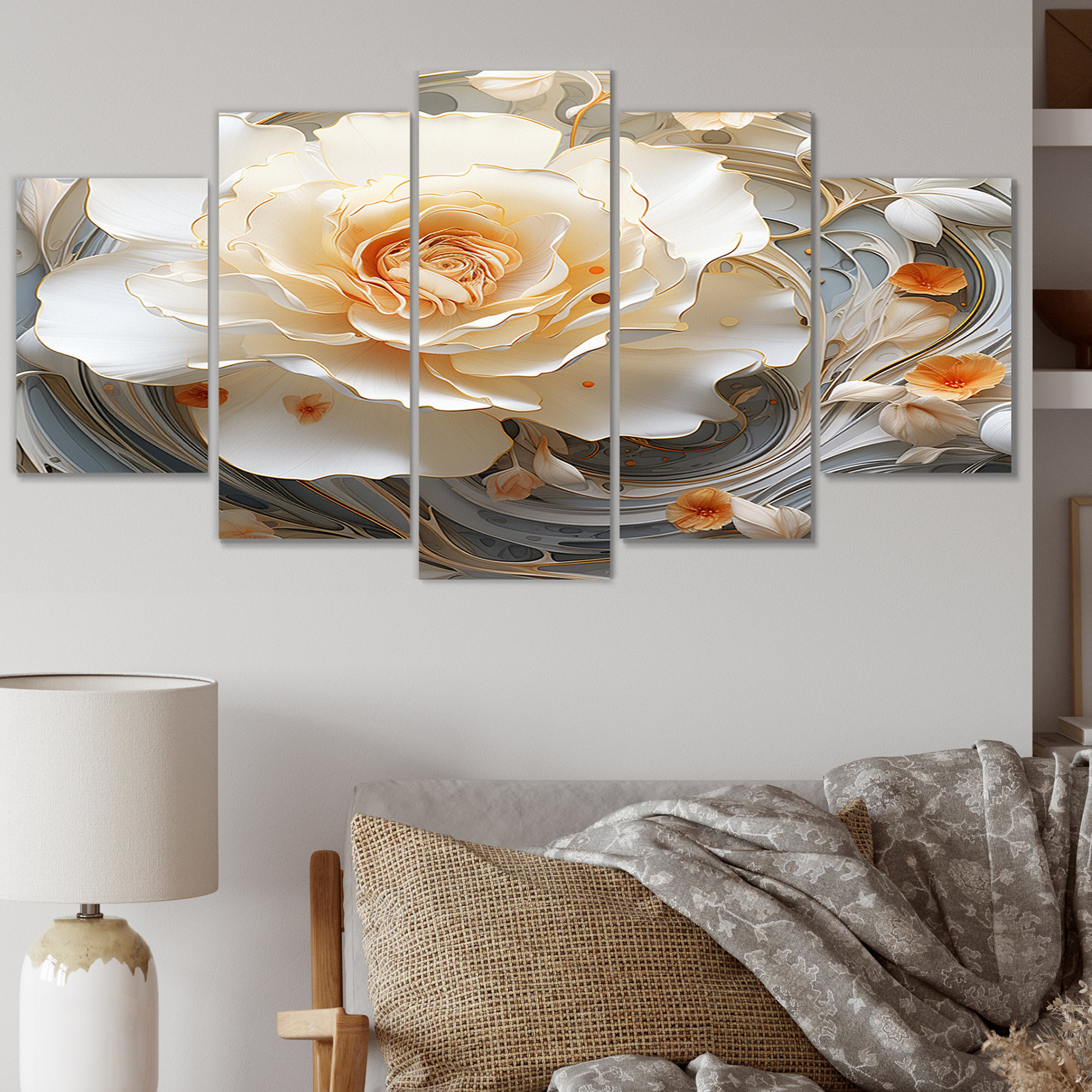 Lark Manor™ Exquisite White And Orangerose Blooming - Rose Canvas Art ...