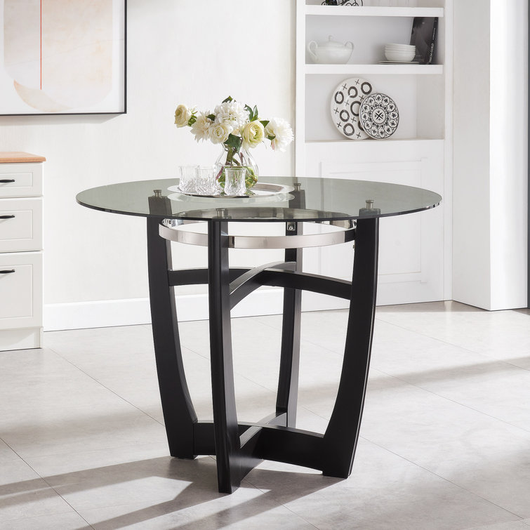GZMWON Round Glass Top Solid Wood Base Dining Table - Wayfair Canada