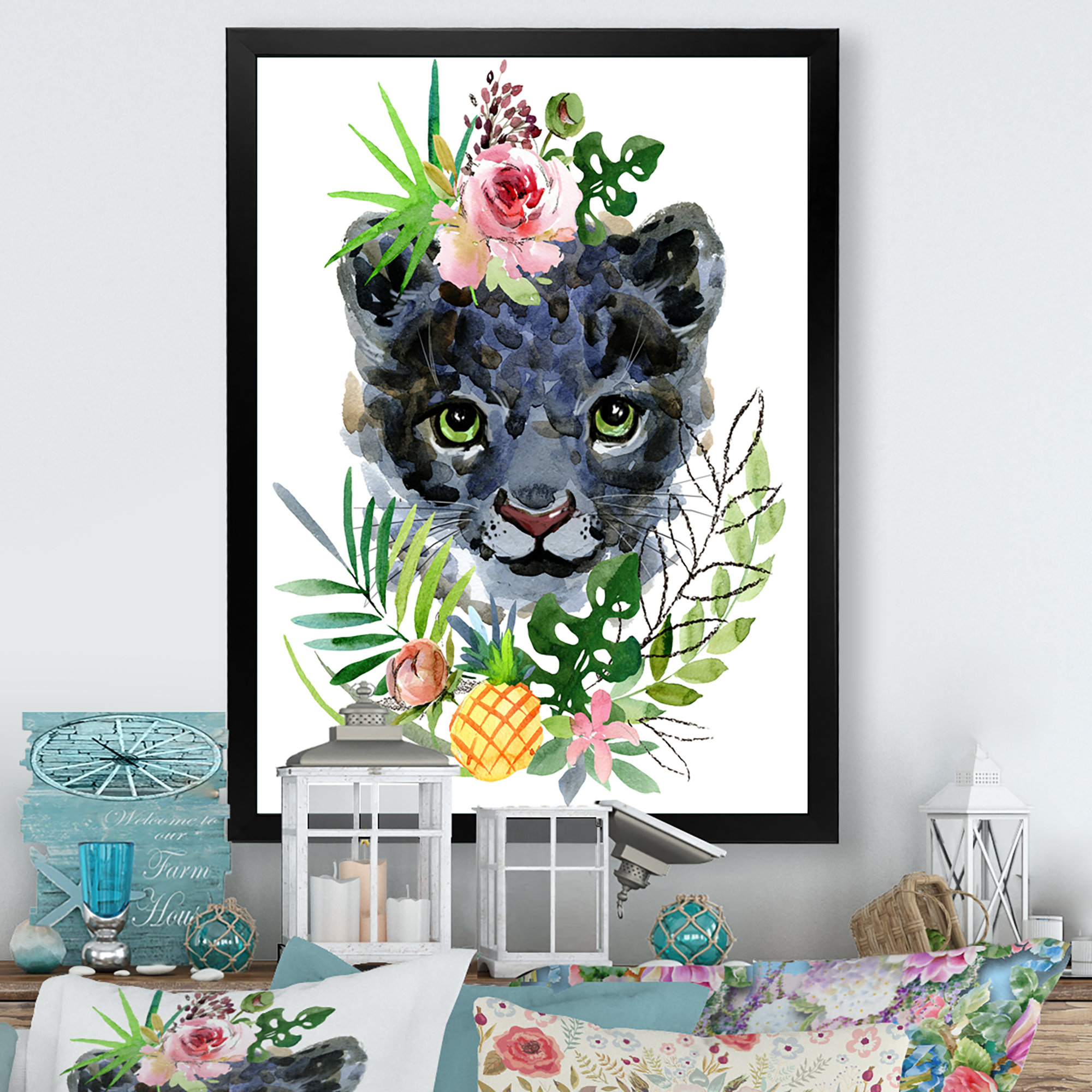 Bayou Breeze Cute Tropical Panther Portrait - Traditional Canvas Wall ...