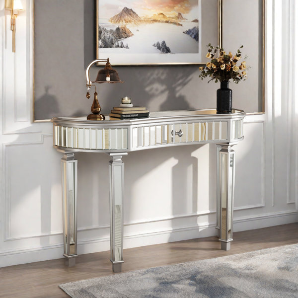 House of Hampton Half-moon Mirrored Console Table With Fluted Glass And ...
