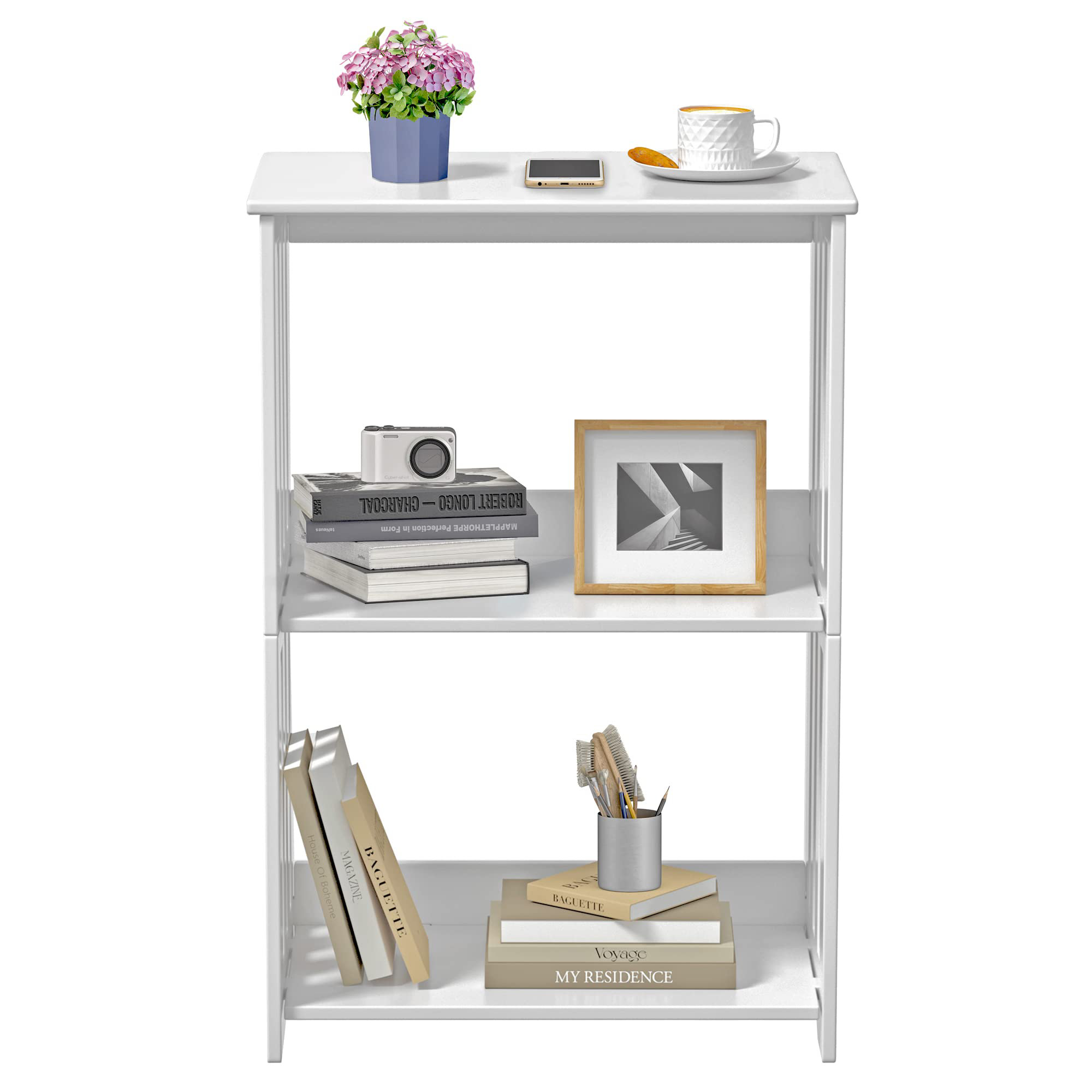 Ebern Designs 3-Layer Small Bookshelf Bedside Table With Storage Rack ...