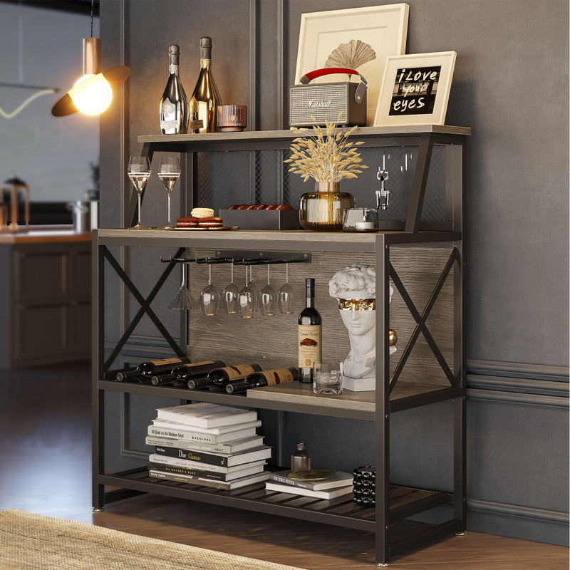 Steelside™ Mori 39" Display Wine Rack, Industrial Home Bar with Wine ...