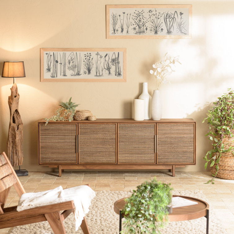 Ebern Designs Leverda Natural Reclaimed Teak Wood 4 Doors Sideboard ...