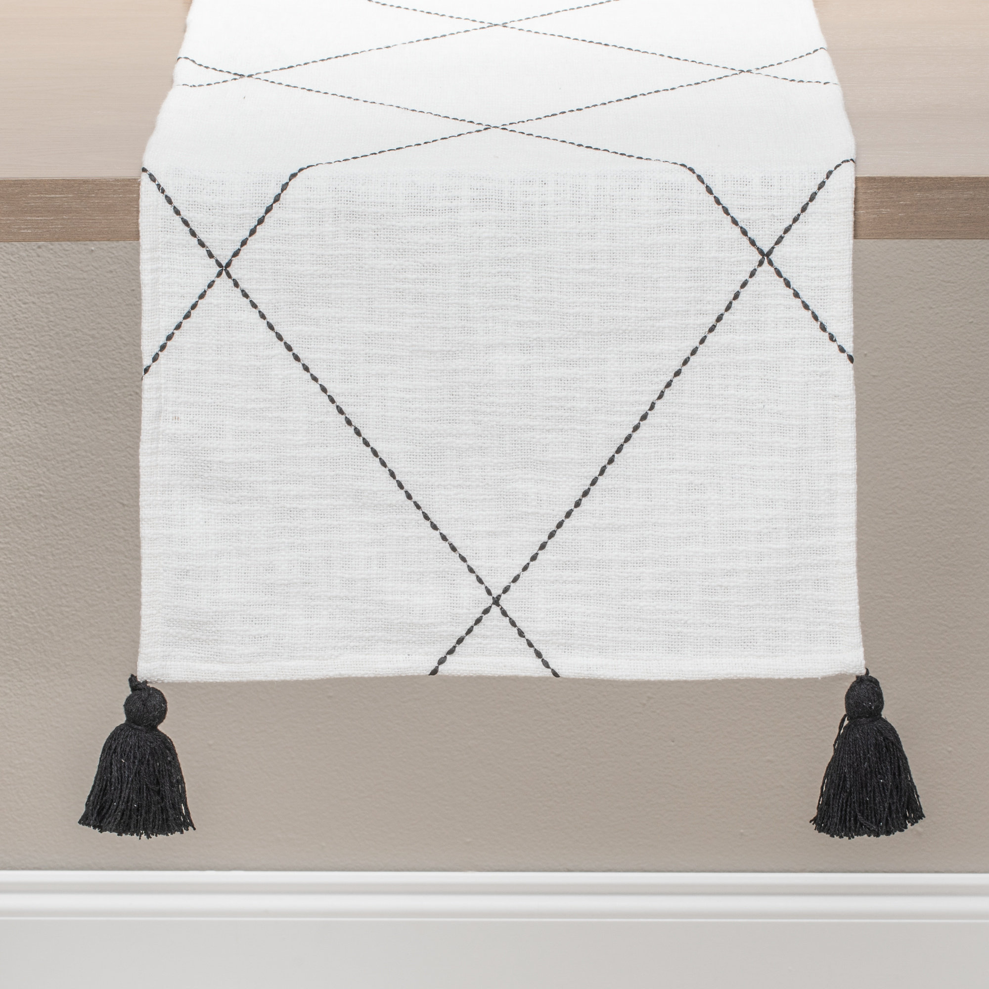 mDesign Diamond Woven Cotton Table Runner with Tassels - 80 Inches Long ...