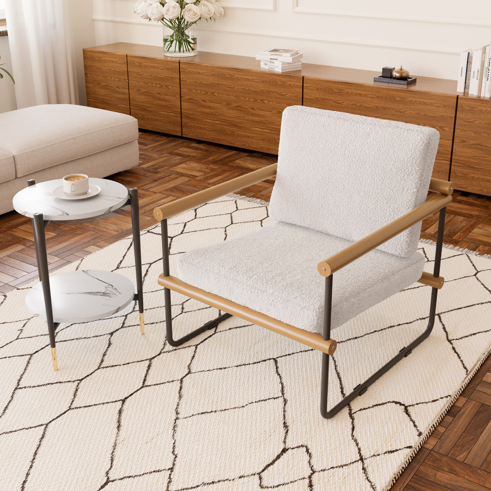 Ebern Designs Modern Relax Single Arms Chair, Boucle Accent Chair for ...