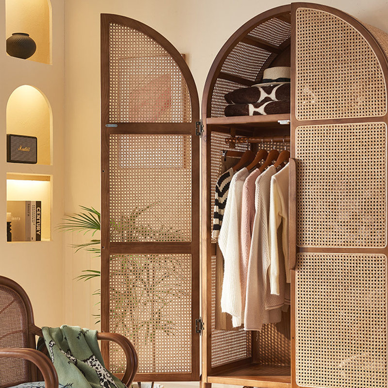 Dream cabinet Rattan Double Door Storage Cabinet With Shelves Accent ...