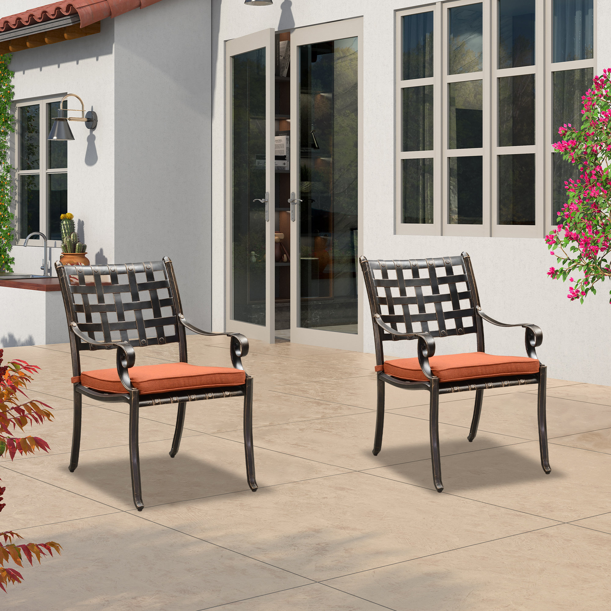 Canora Grey Boyter Patio Dining Armchair with Cushion sunbrella Metal ...