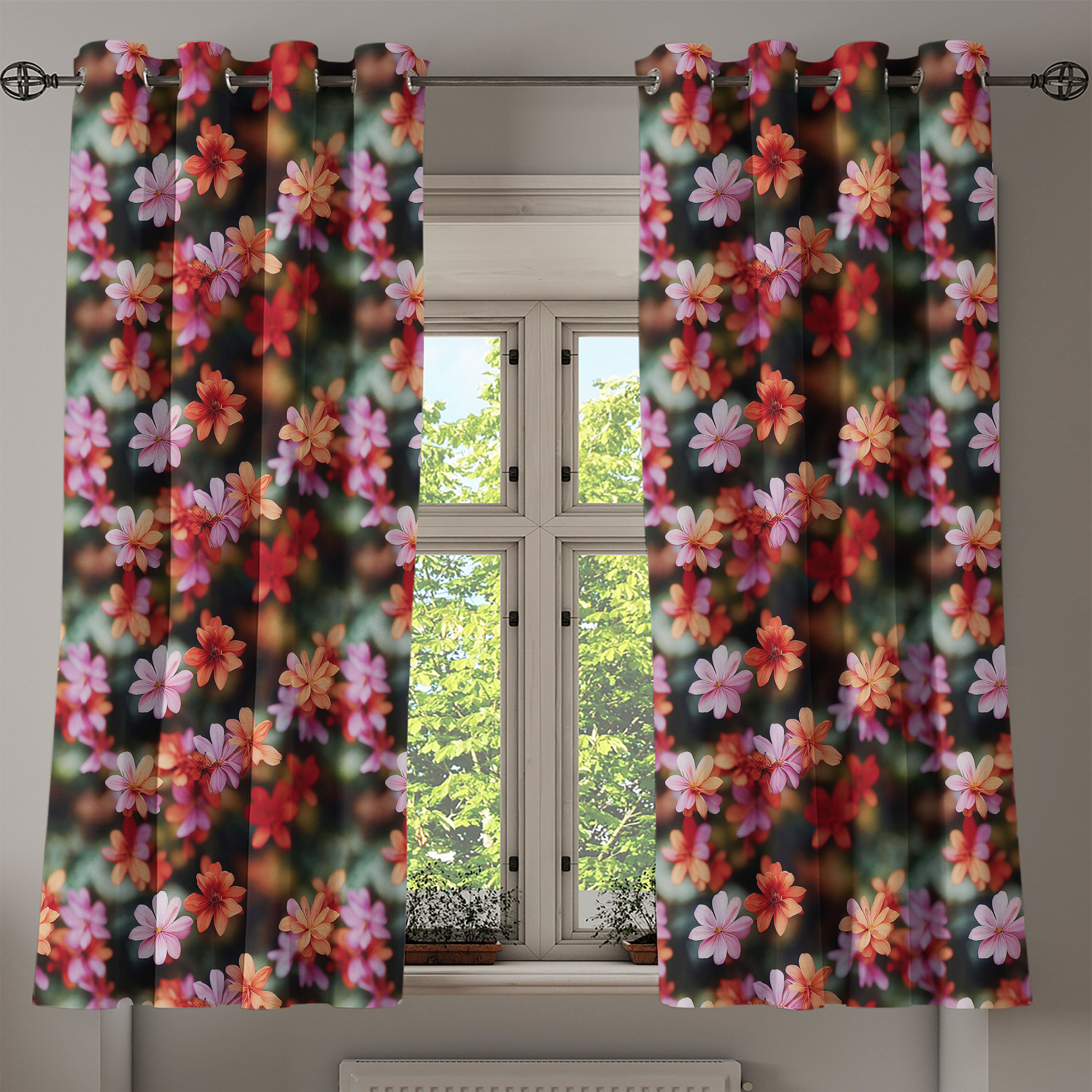 Red Barrel Studio® Floral Grommet Curtain Flowers Landscape Spring Art ...