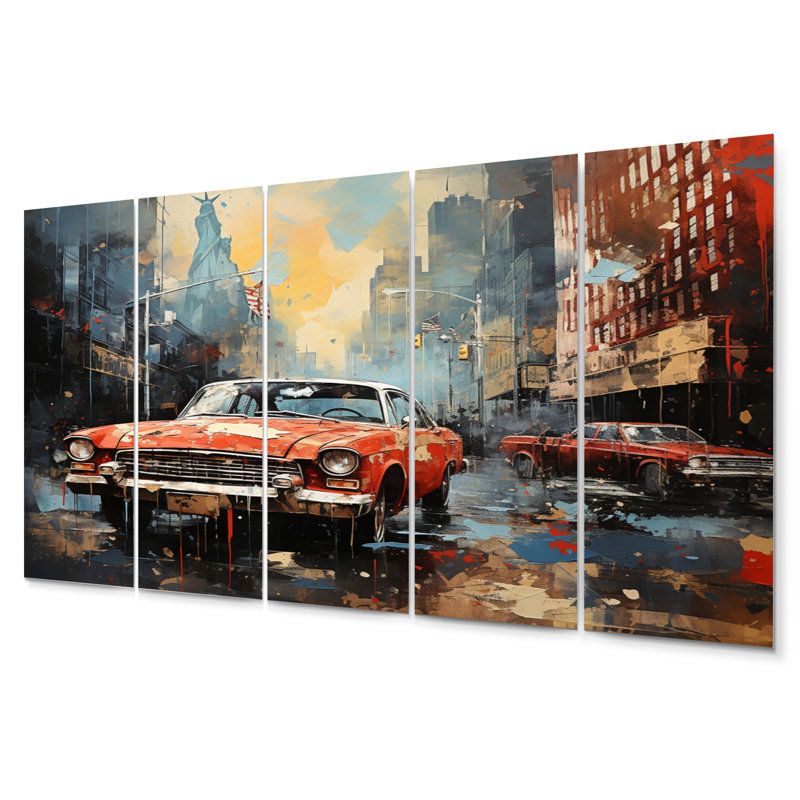 Williston Forge Vintage Car Collage - Retro Car Metal Wall Decor Set ...