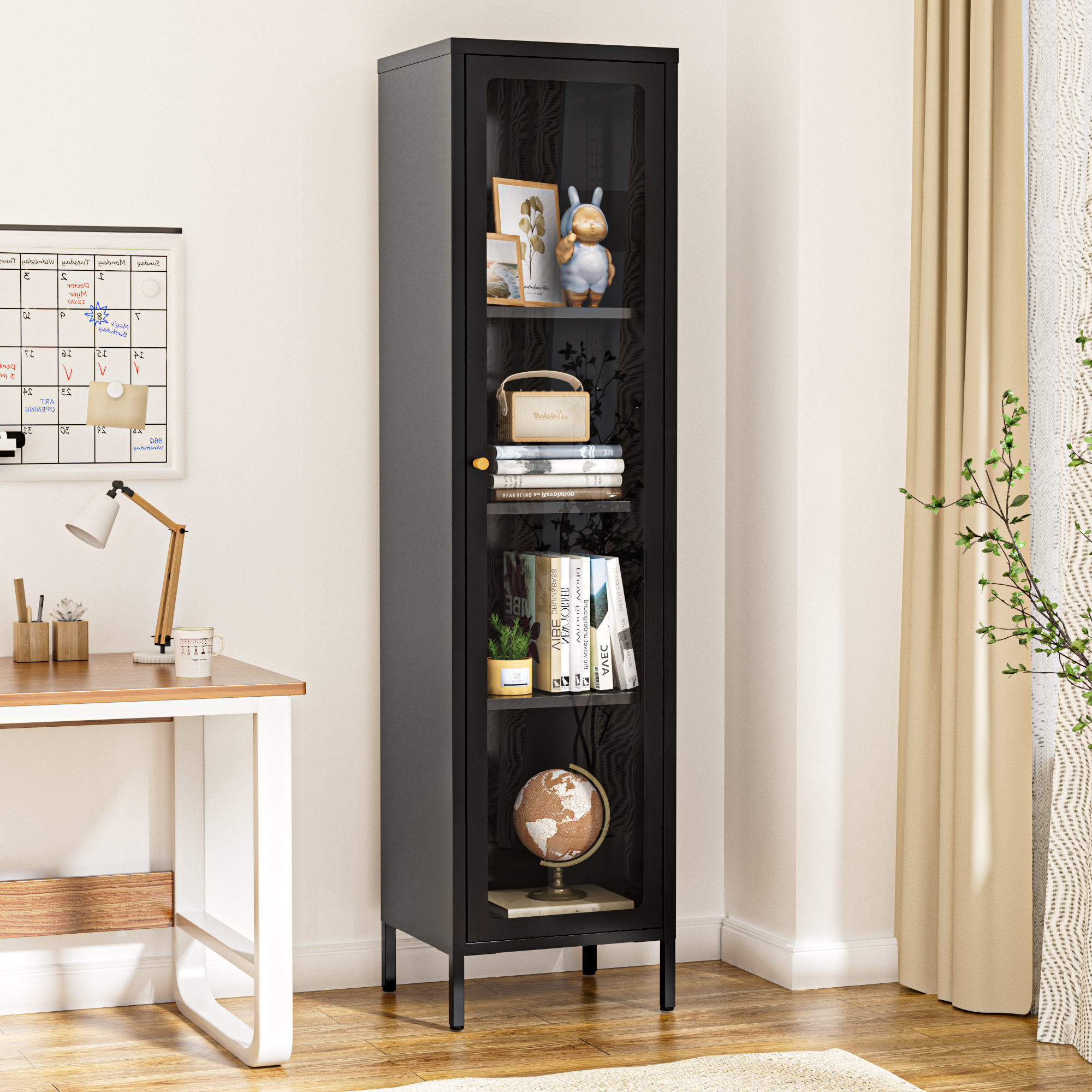 Ebern Designs 63"H Glass Display Cabinet with Adjustable Shelves, Metal ...