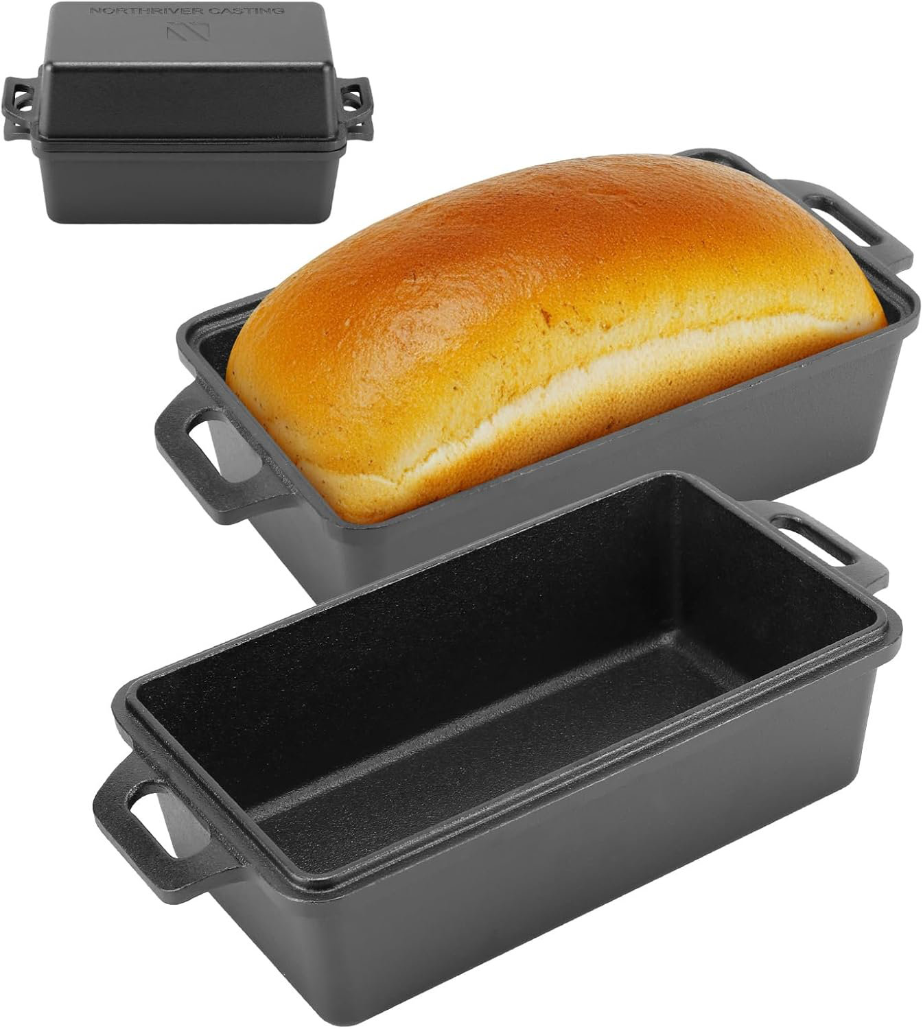 Belleze 9×5 Inch Cast Iron Loaf Pan With Lid | Bread Baking Pans | Even ...