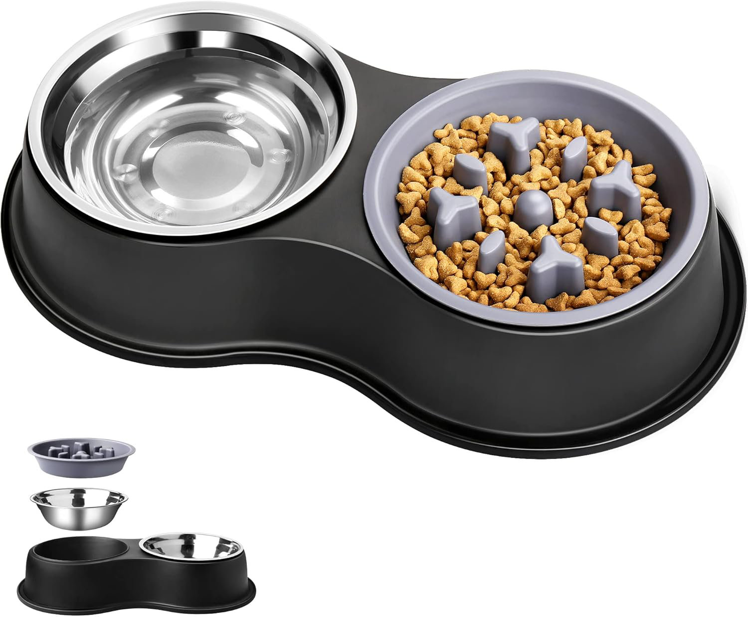 WINUAL Dog Bowls Double Dog Water And Food Bowls Stainless Steel Bowls ...