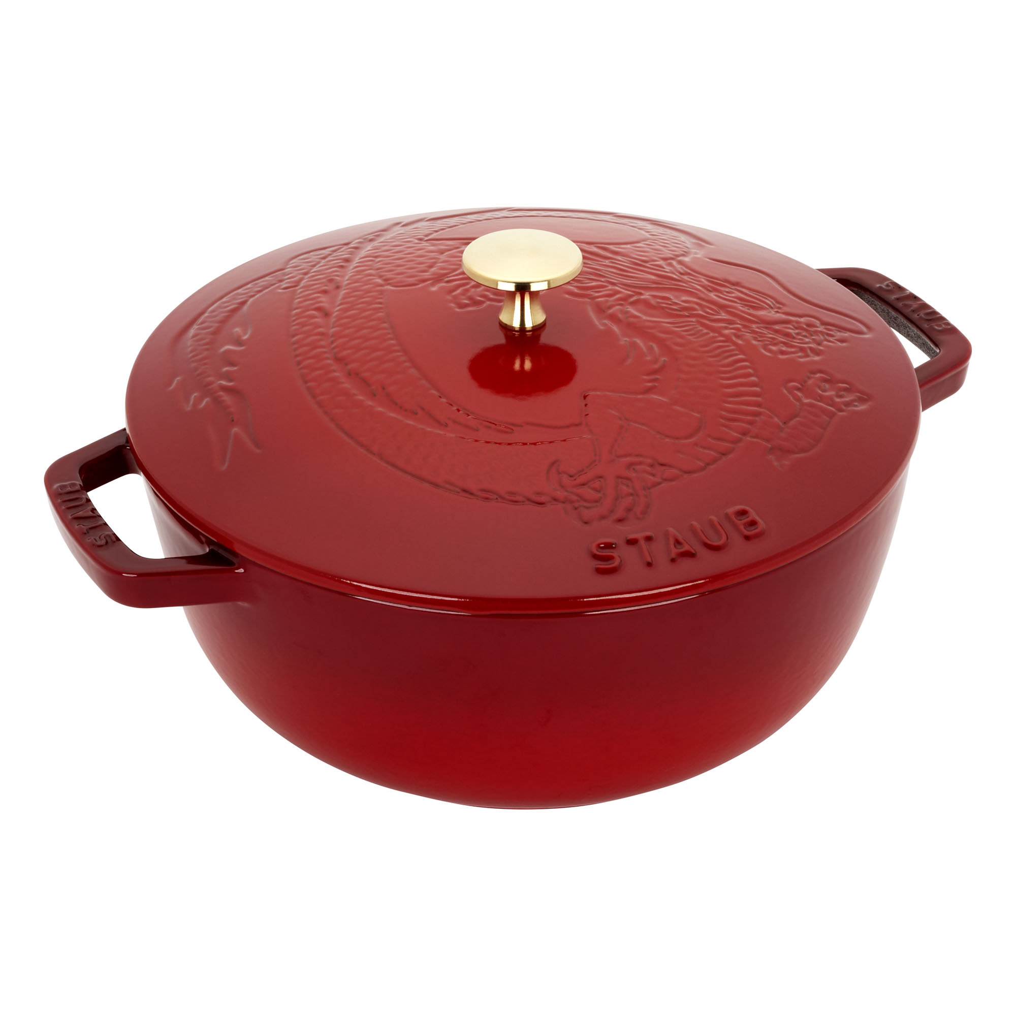 Staub Cast Iron 3.75-qt Essential French Oven with Dragon Lid - Cherry ...