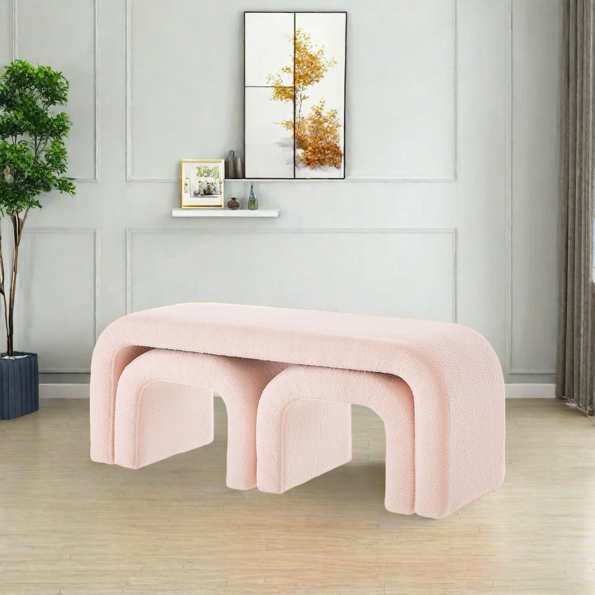Hokku Designs U-Shaped Ottoman Bench Set with 3 Stools – Sherpa ...