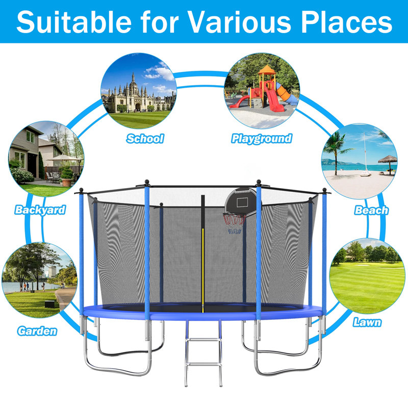 SUMIJ Round Backyard Trampoline with Safety Enclosure | Wayfair