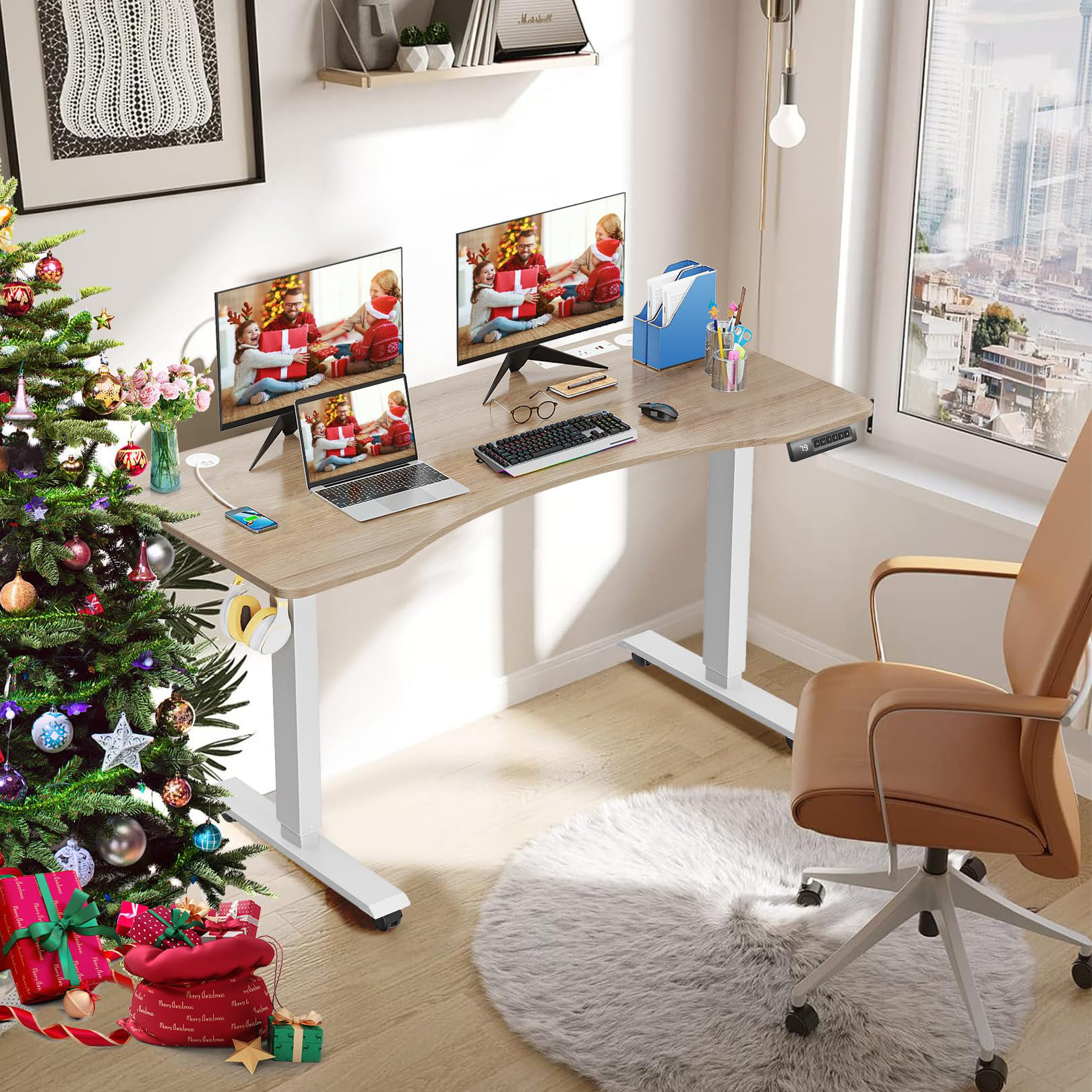 Inbox Zero Meegan 63" Electric Height Adjustable Standing Desk With 4 ...