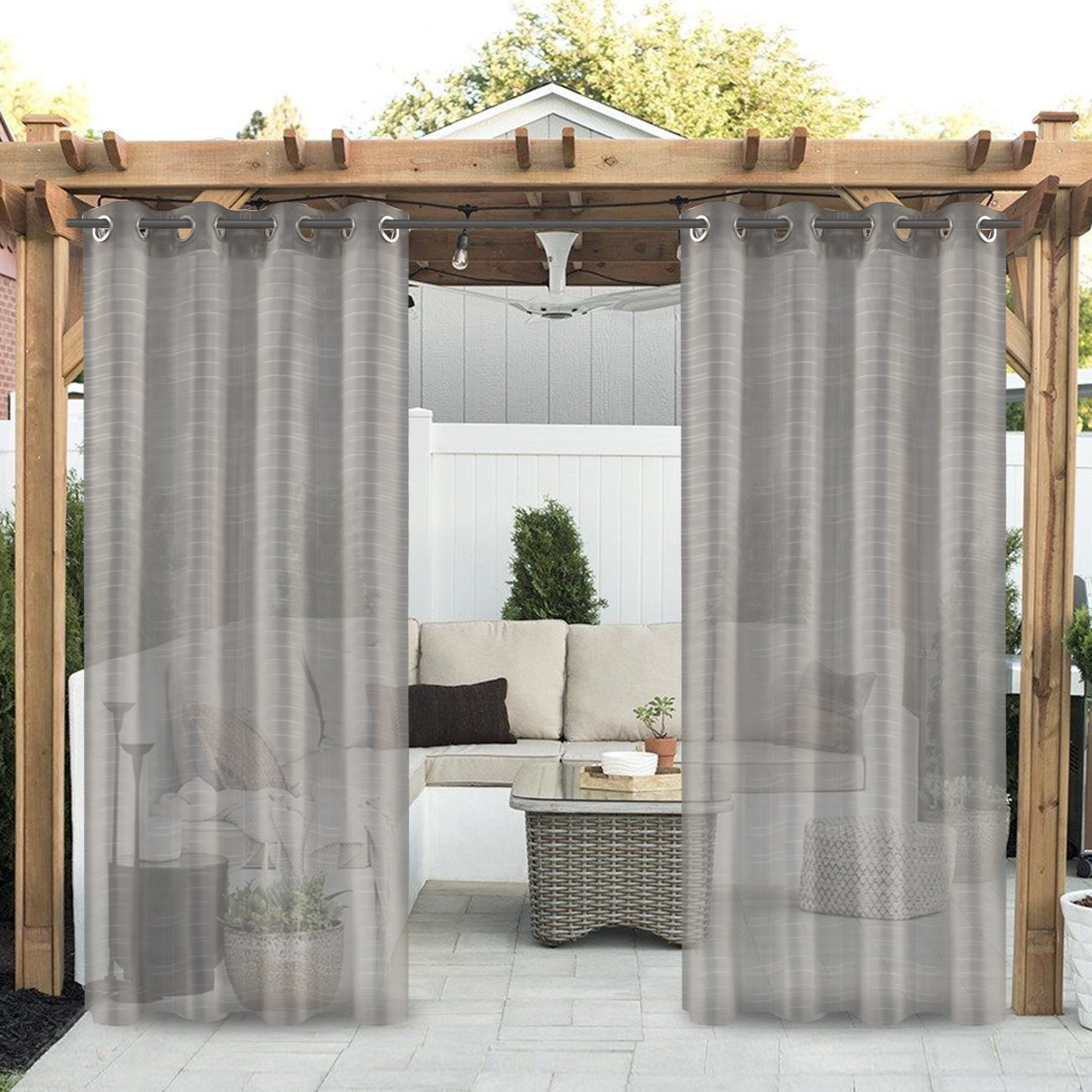 Ebern Designs Annukka Gray Linen Textured Semi-Sheer Outdoor Curtain ...