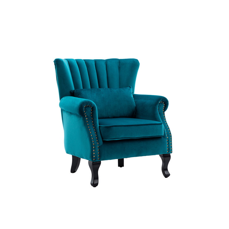 Rosdorf Park Dorava Teal Blue Green Accent Chair Velvet Wingback Chair ...