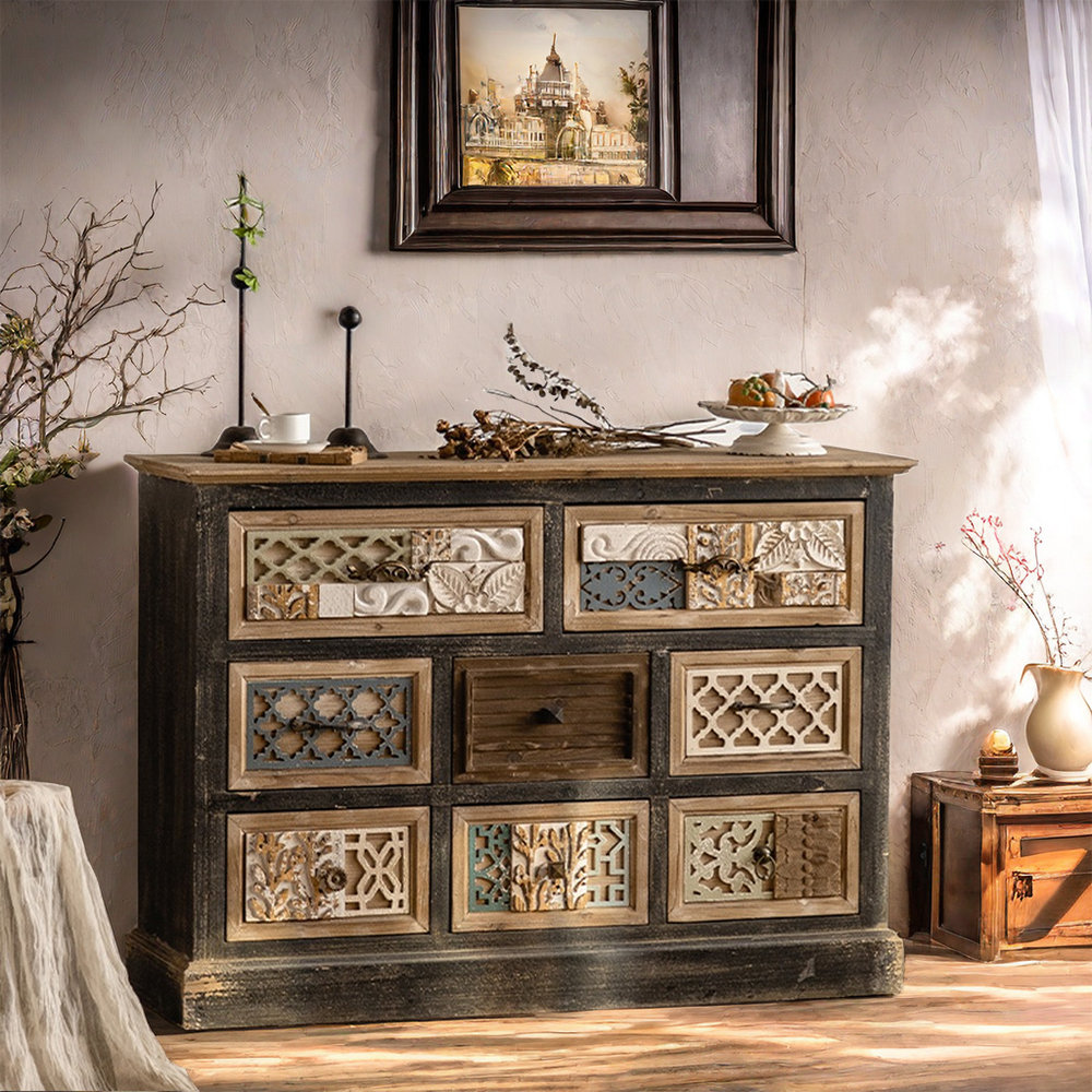 GINATOL Vintage Carvings Coat Distressed Accent Cabinet Accent Chest ...