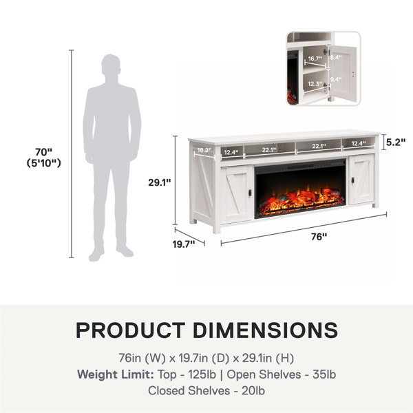 Loon Peak® Janoah TV Stand for TVs up to 85" with Electric Fireplace ...