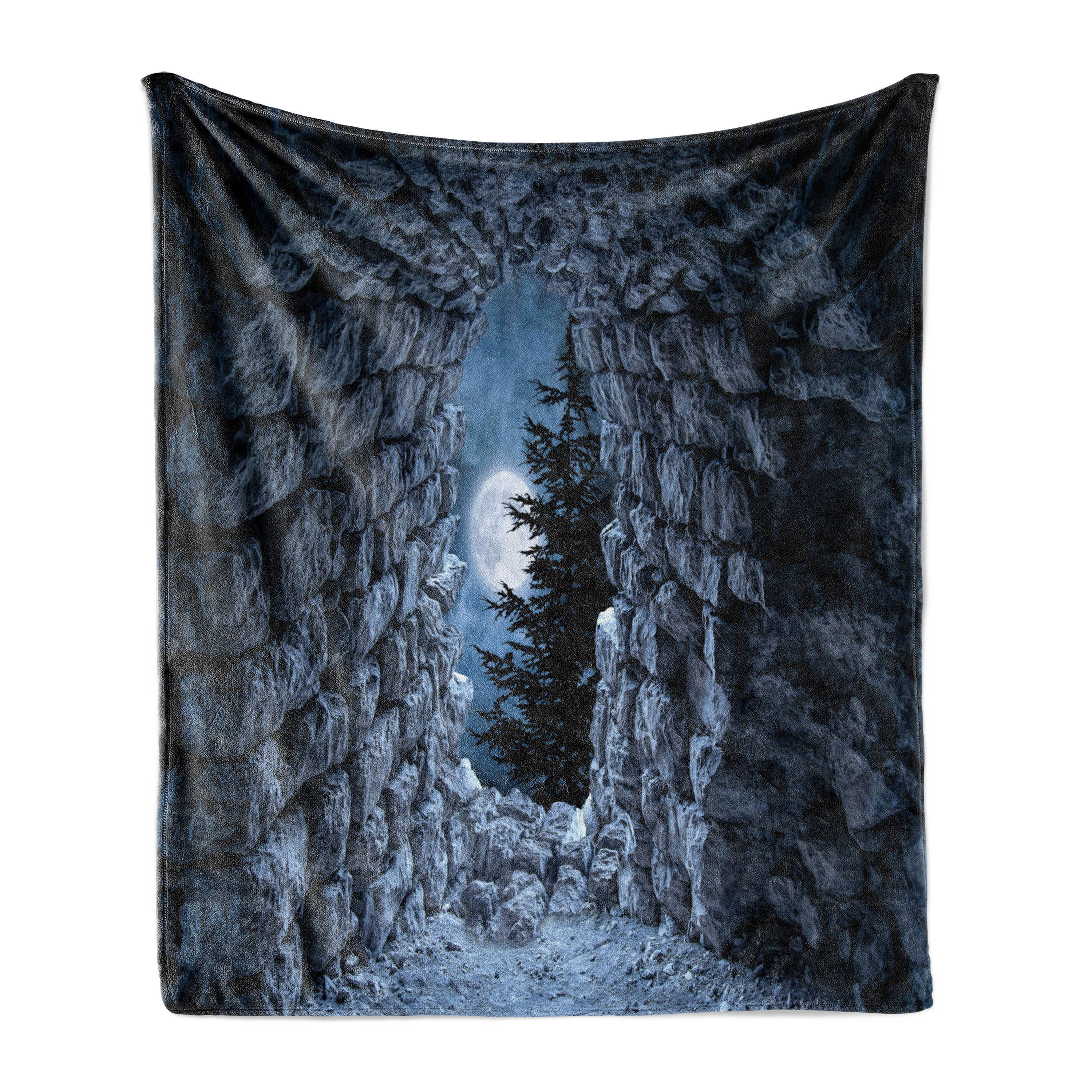 Ambesonne Gothic Fleece Throw Blanket Full Moon Dark Cave Blue Grey ...
