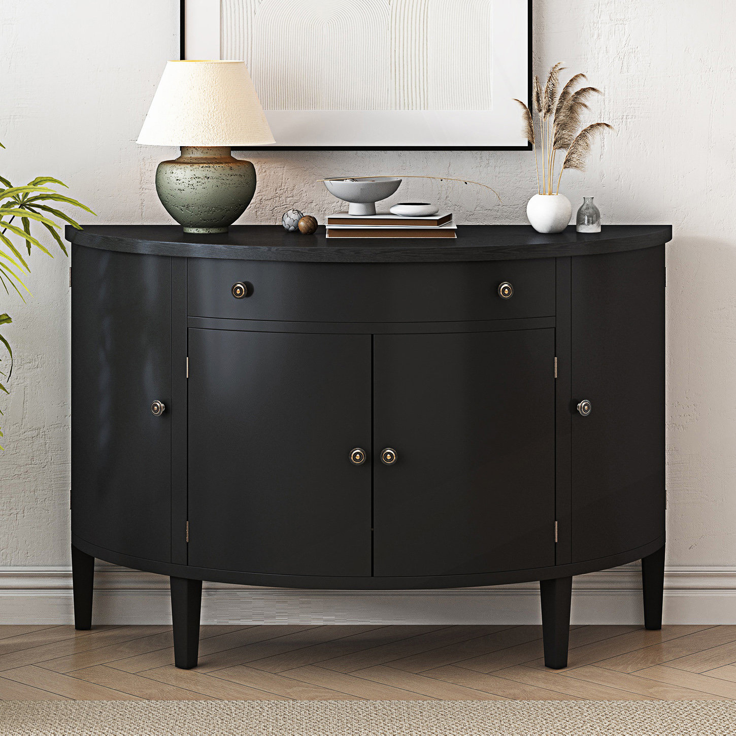 Lark Manor™ Curved Design Storage Cabinet With Adjustable Shelves | Wayfair