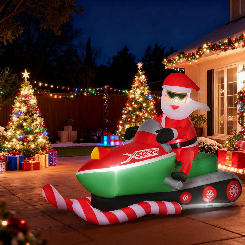 The Holiday Aisle® Inflatable Santa On Snowmobile – Fun Outdoor ...