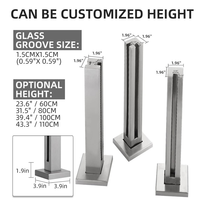 ERTCHUE RIED 39.4" Silver Stainless Steel Glass Railing Post System For ...